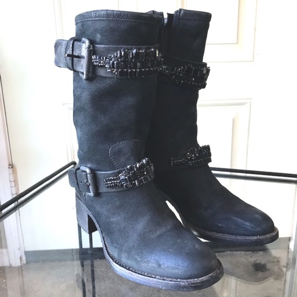 Vera Wang | Shoes | Vera Wang Lavender Uma Crystal Embellished Buckle Strap Biker Boots Eucsz 75 ...